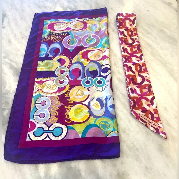 Coach | Bags | Coach Square Silk Pop Clip Art Scarf And Twilly | Poshmark